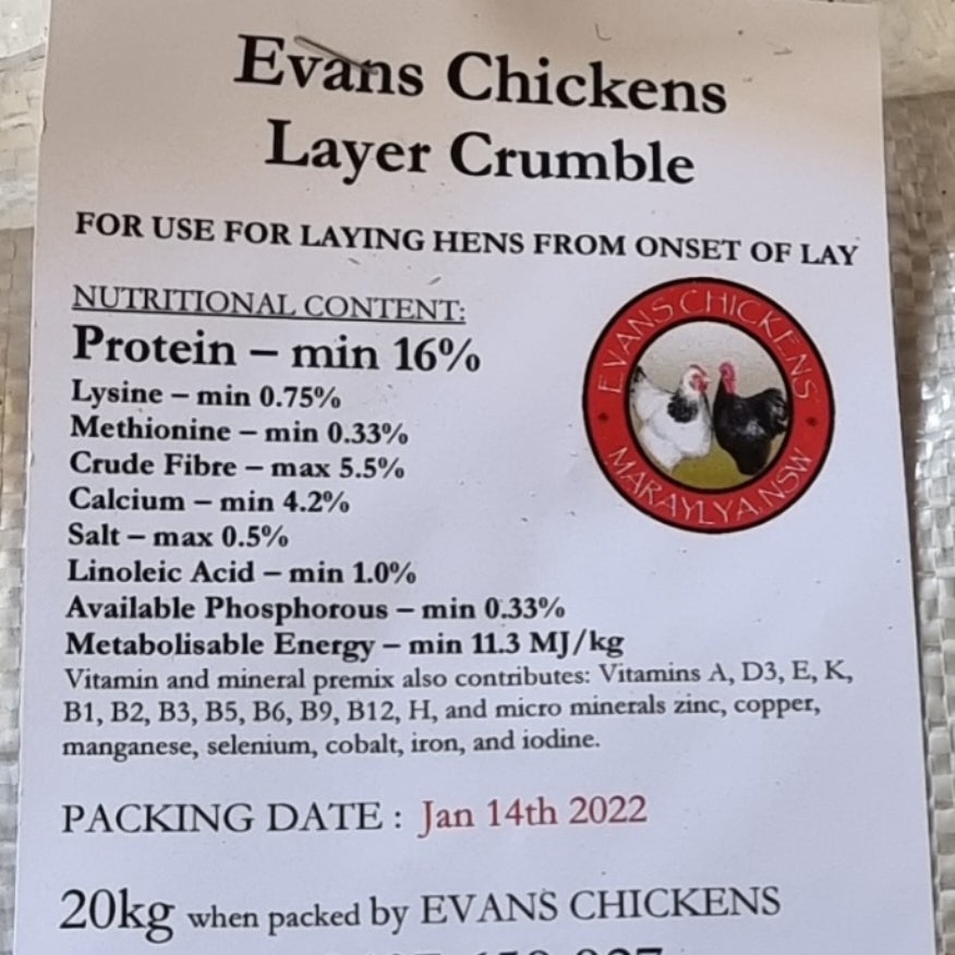 Layer Crumble 16% 20kg | Evans Chickens